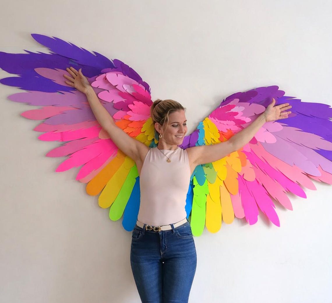 DIY Paper Feather Wings Template | Rainbow Pride Photo Booth (SVG, PDF ...