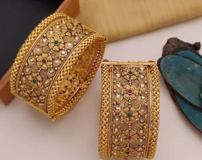Ruby Gold Single Kada Bangle 1pc, Indian Amrapali Bangles,antique ...