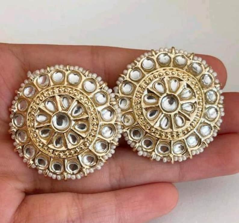 Bollywood Kundan Stud Earrings/ Handmade Earrings/traditional Chandbali ...