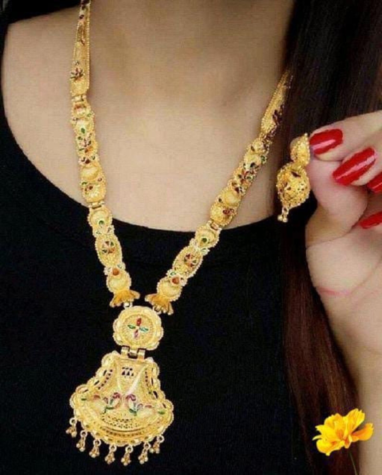 Traditional Durga Pooja Gold Long Jewellery Set /south Indian Necklace ...