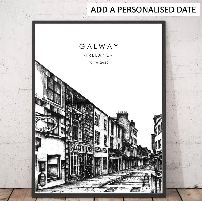 Galway Ireland Digital Download Art Print Travel Poster Handmade Ink ...