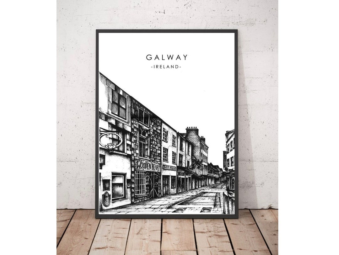 Galway Ireland Digital Download Art Print Travel Poster Handmade Ink ...