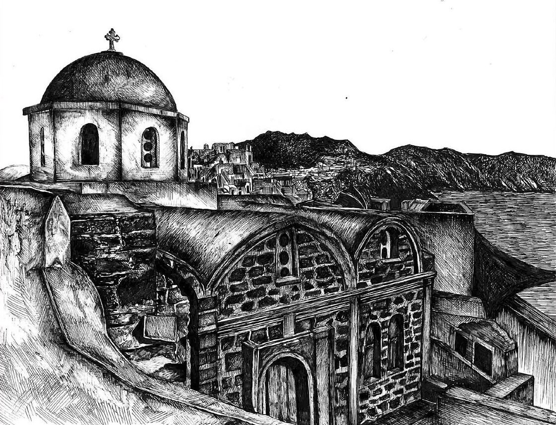 Santorini Digital Download Art Print Travel Poster Handmade Ink Sketch ...