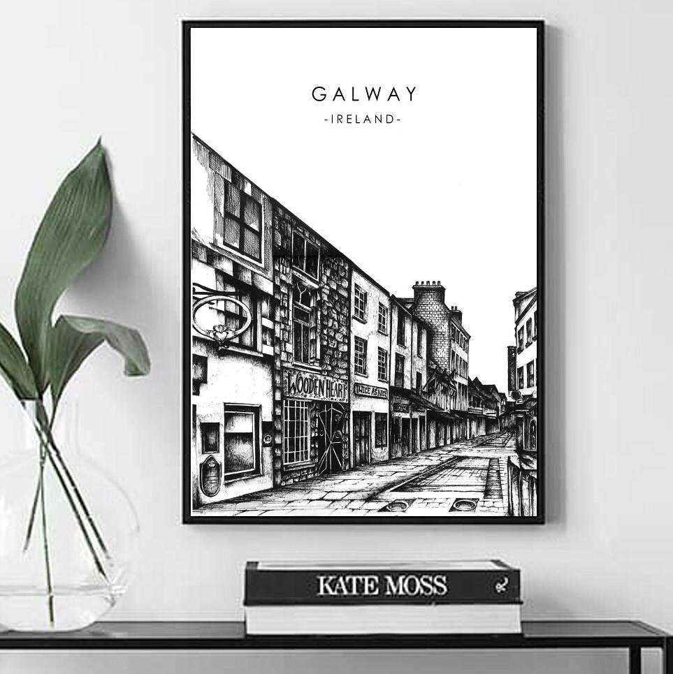 Galway Ireland Digital Download Art Print Travel Poster Handmade Ink ...