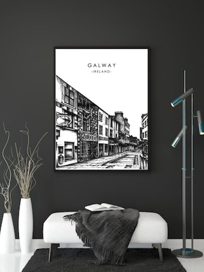 Galway Ireland Digital Download Art Print Travel Poster Handmade Ink ...