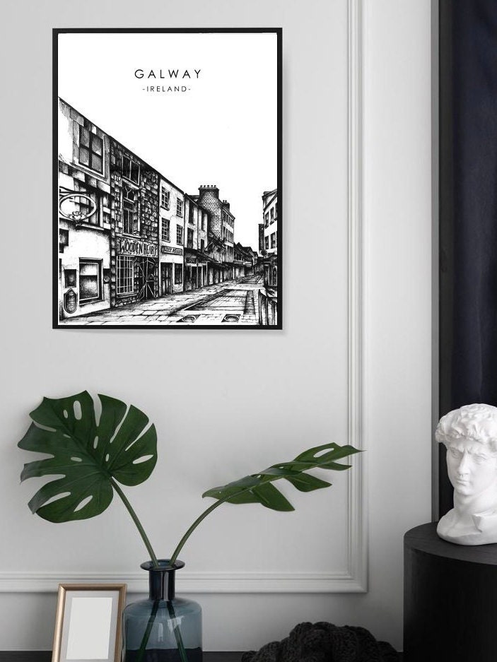 Galway Ireland Digital Download Art Print Travel Poster Handmade Ink ...