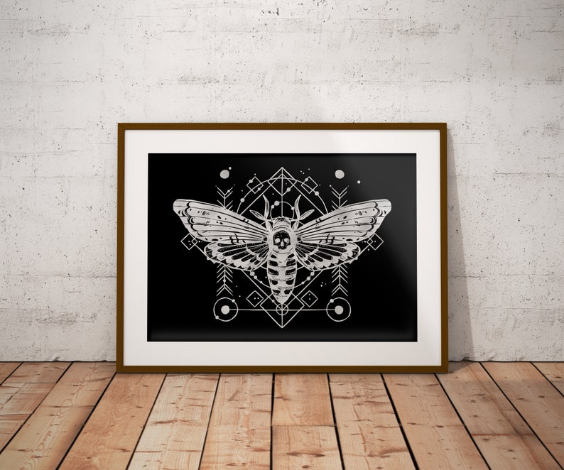 Death's Head Hawk Moth, Creepy, Horror, Goth, Art Print, Wall Art, A4 ...