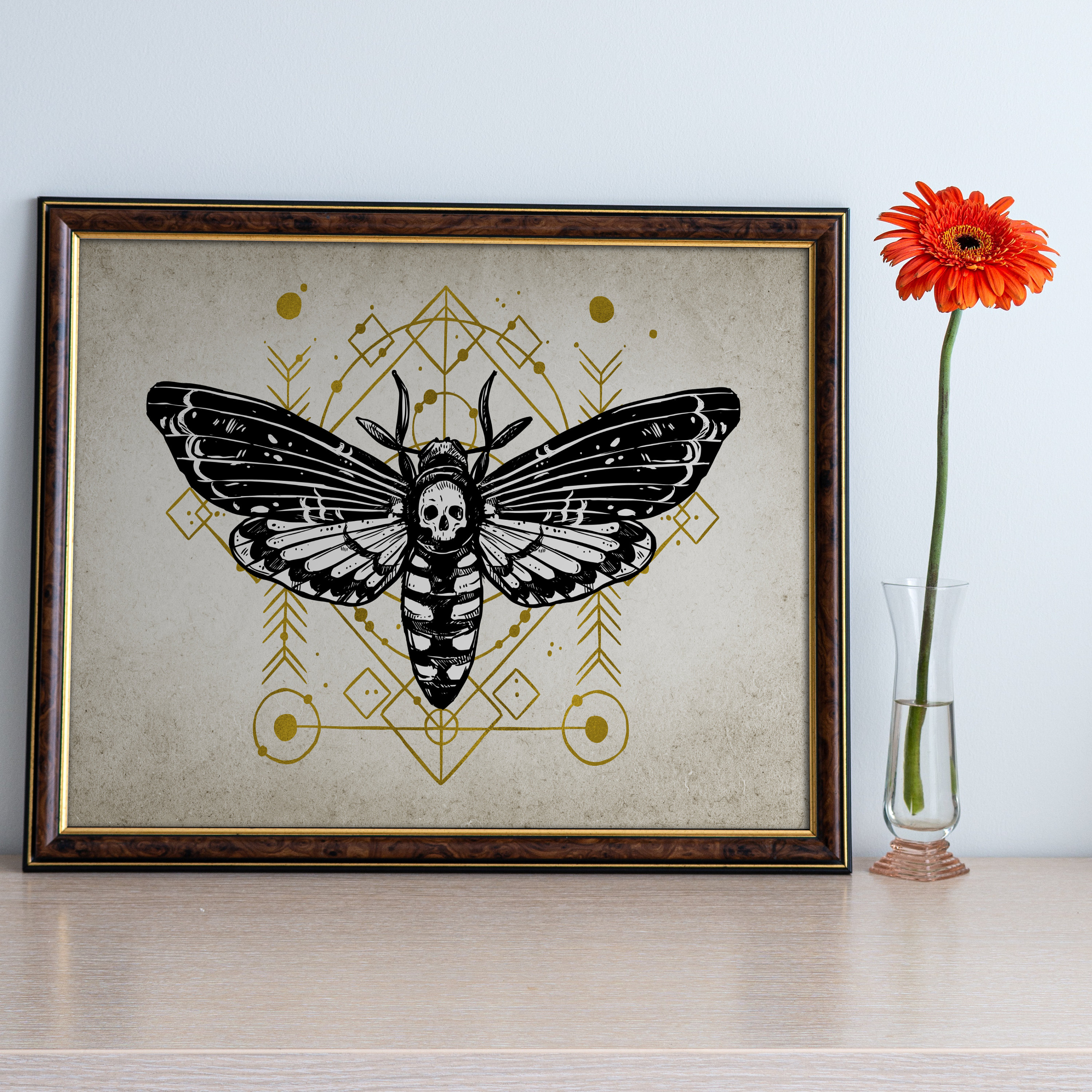 Death's Head Hawk Moth, Creepy, Horror, Goth, Art Print, Wall Art, A4 ...