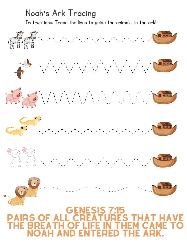 Noah's Ark Handwriting Tracing Preschool Bible Christian Homeschool - Etsy