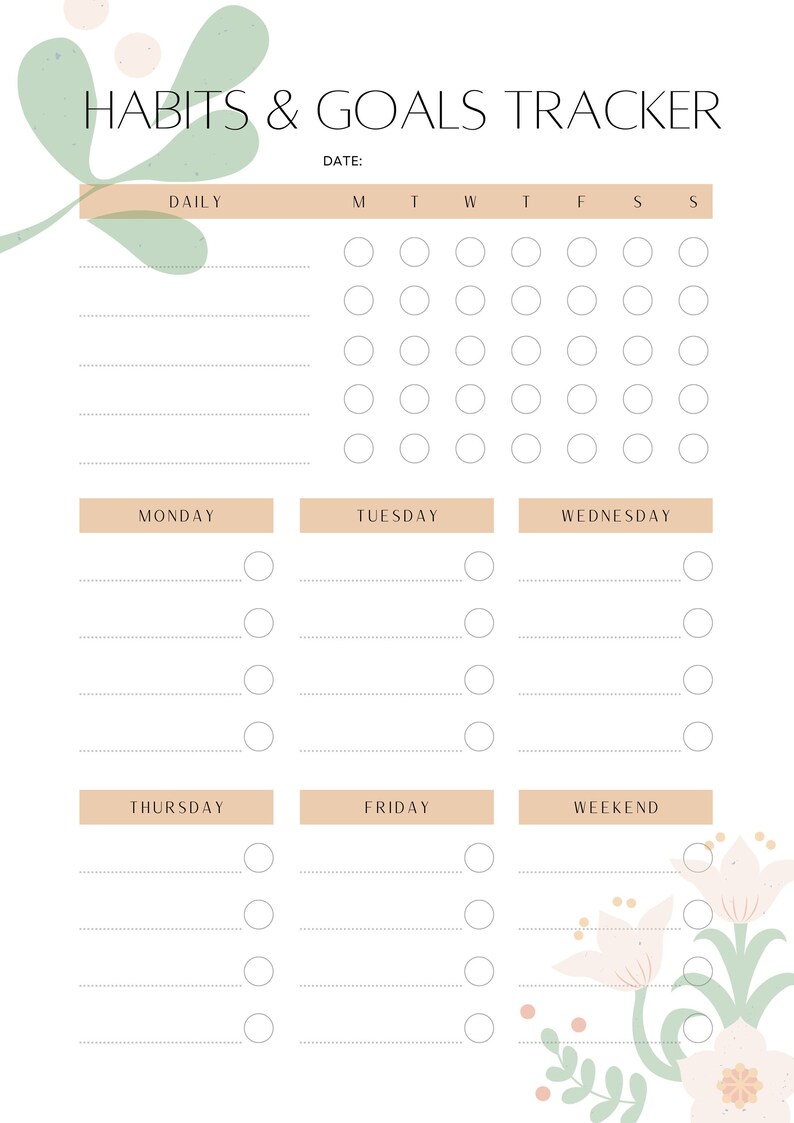 Habit Goal Tracker Printable Digital Download Minimalist Planner - Etsy