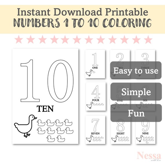 Number 1 to 10 Coloring Printable Fun Learning Counting | Etsy