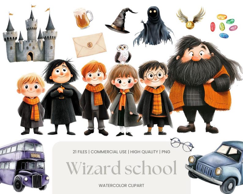 Wizard School Clipart | Cute Wizard Clipart | Watercolor Clipart ...