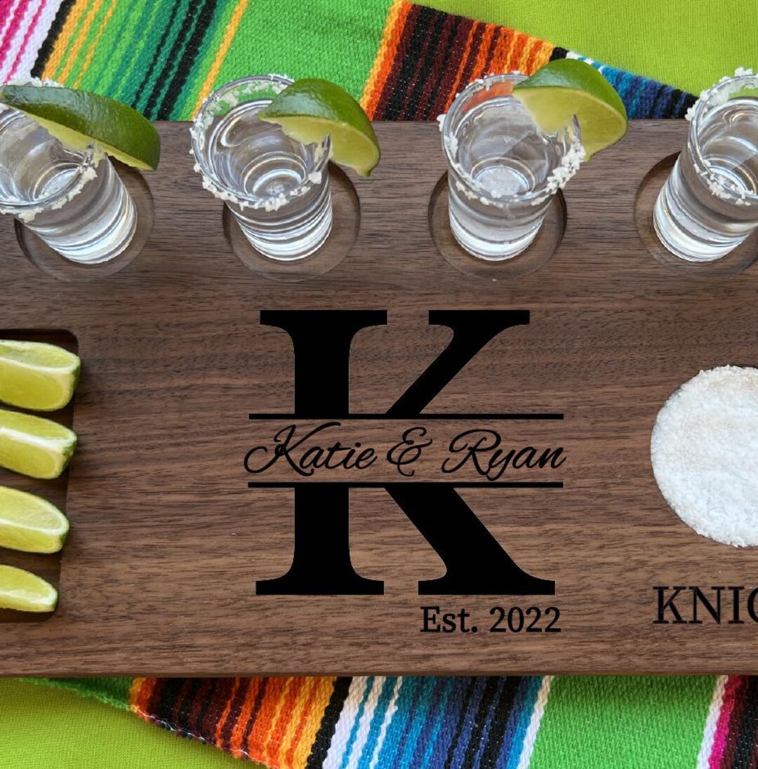 Personalized Shot Glass Tray, Wedding Gift Rustic Tequila or Whiskey ...