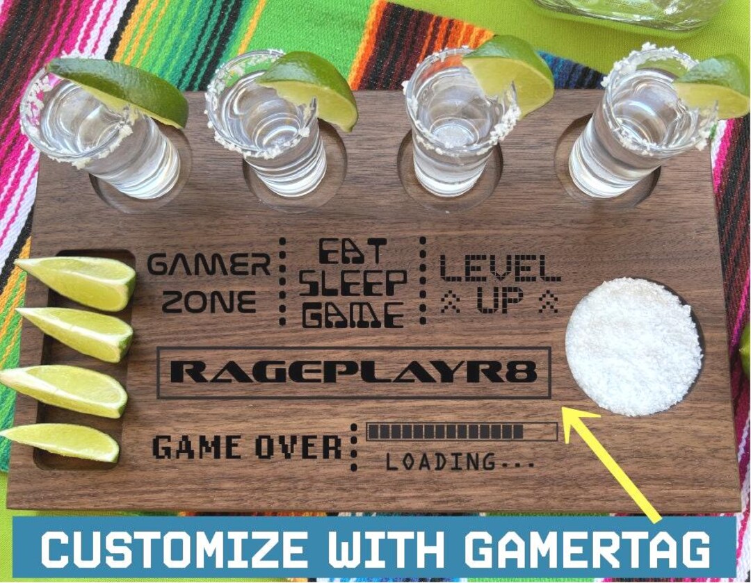 Gamer Engraved Gift for Tequila Shots Personalized Board: Retro 8-bit ...
