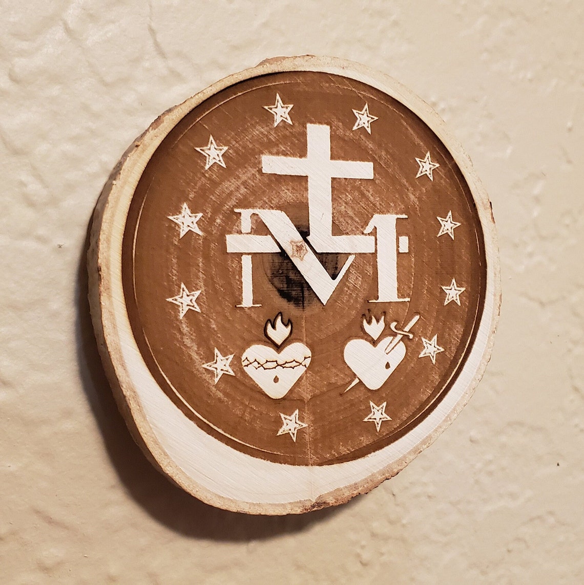 Miraculous Medal Reverse Side, Live Edge Wood Plaque - Etsy