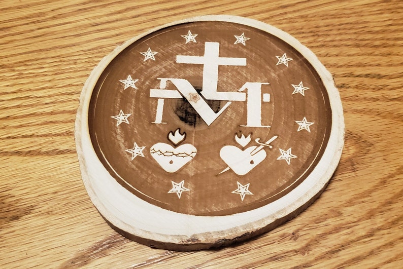 Miraculous Medal Reverse Side, Live Edge Wood Plaque - Etsy