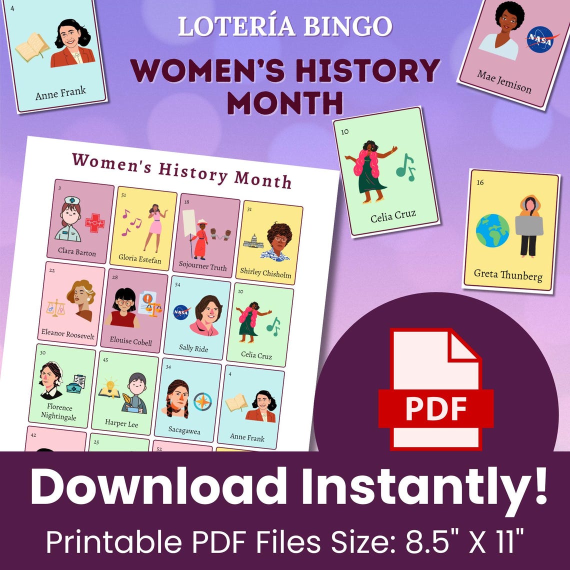 30 Card Women's History Month Bingo Loteria International Women's Day ...