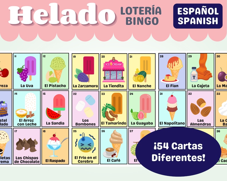 Helado Lotería En Español - 30 Tablas - Ice Cream Bingo in Spanish With ...