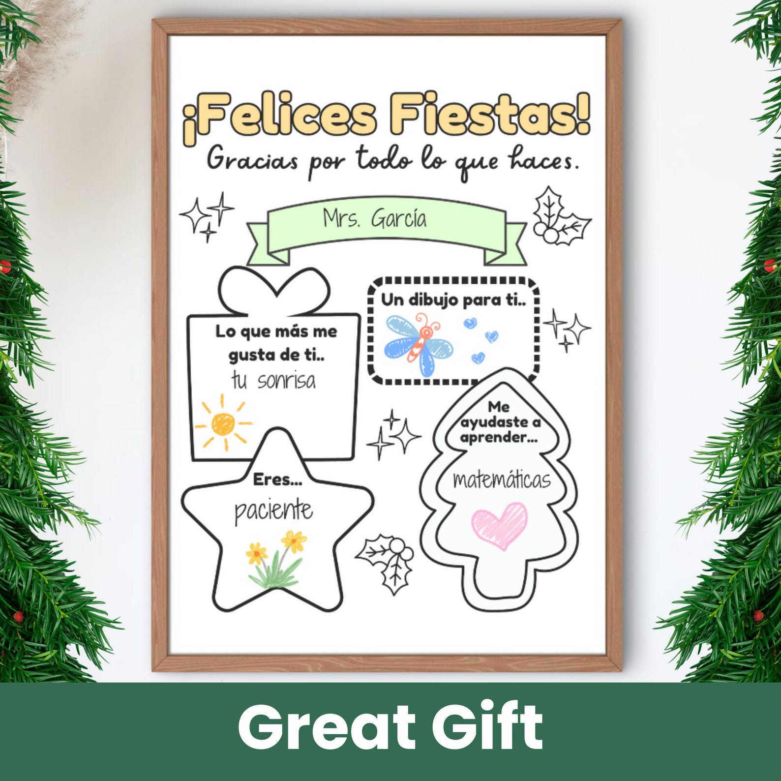 Bilingual Spanish Teacher Holiday Printable Tarjeta Maestra Feliz ...