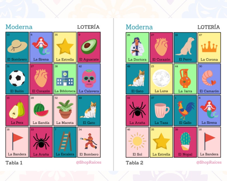 30 Tablas Family Loteria Modern Spanish Bingo Español Loteria Moderna ...