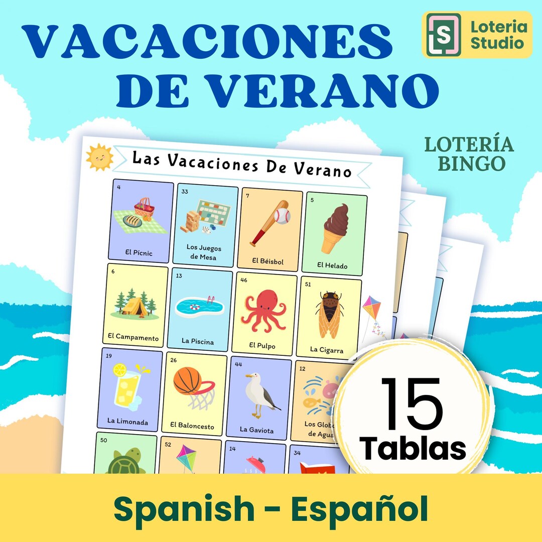 15 Summer Fun Loteria - Spanish Printable Game | Vacaciones De Verano ...