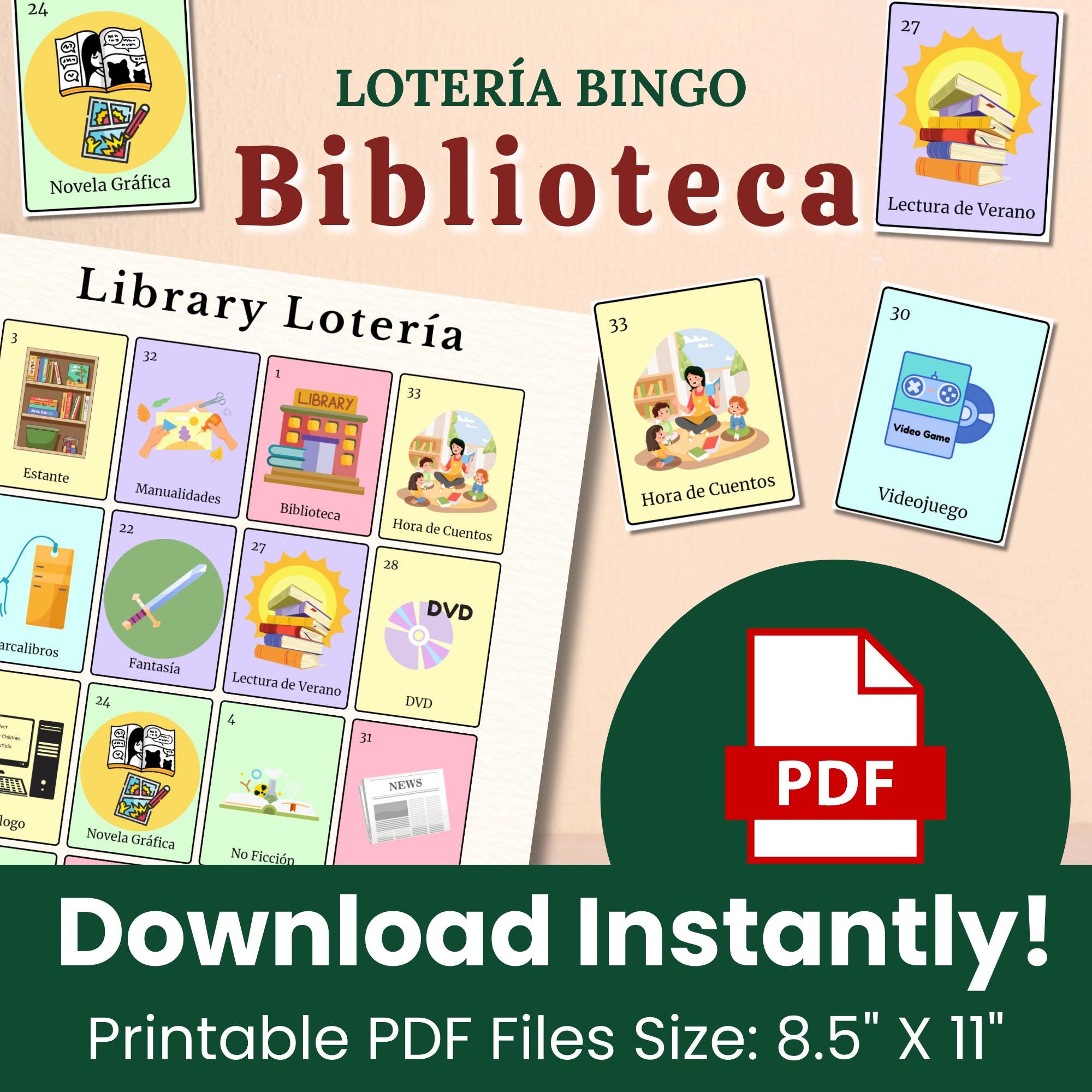 Biblioteca Español 15 Tablas Loteria Bingo Library Activity Spanish 15 ...