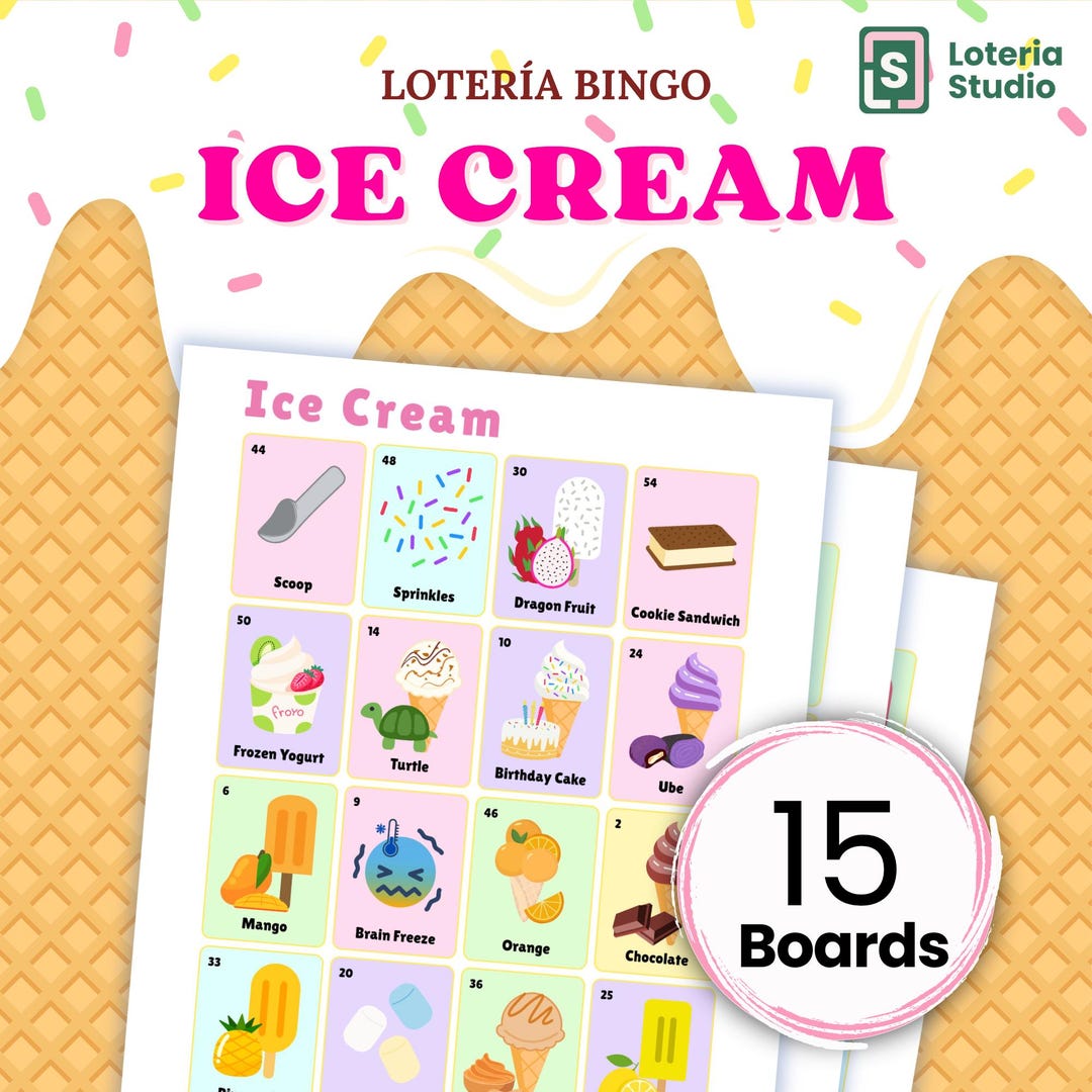 Ice Cream Bingo - 15 Unique Playing Cards. Printable Digital Download ...