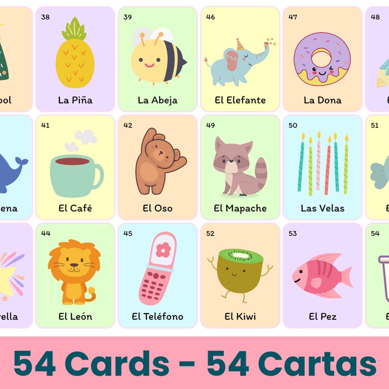 Cute Loteria Español 55 Tablas Kawaii Linda Loteria Modern Loteria ...