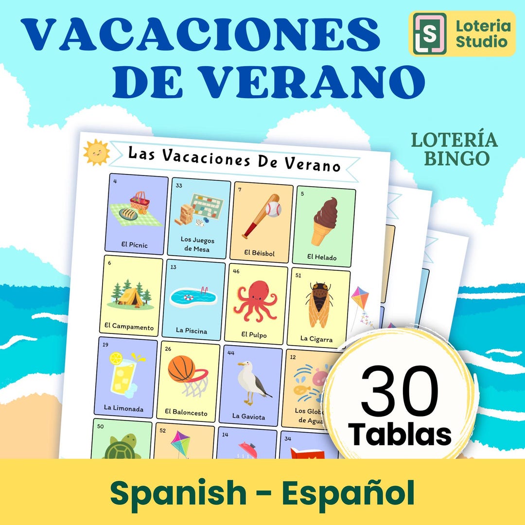 30 Summer Fun Loteria - Spanish Printable Game | Vacaciones De Verano ...