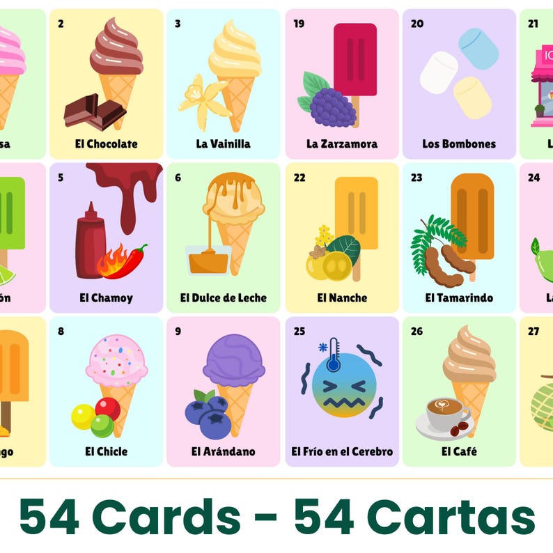 Helado Lotería En Español - 55 Tablas - Ice Cream Bingo in Spanish With ...