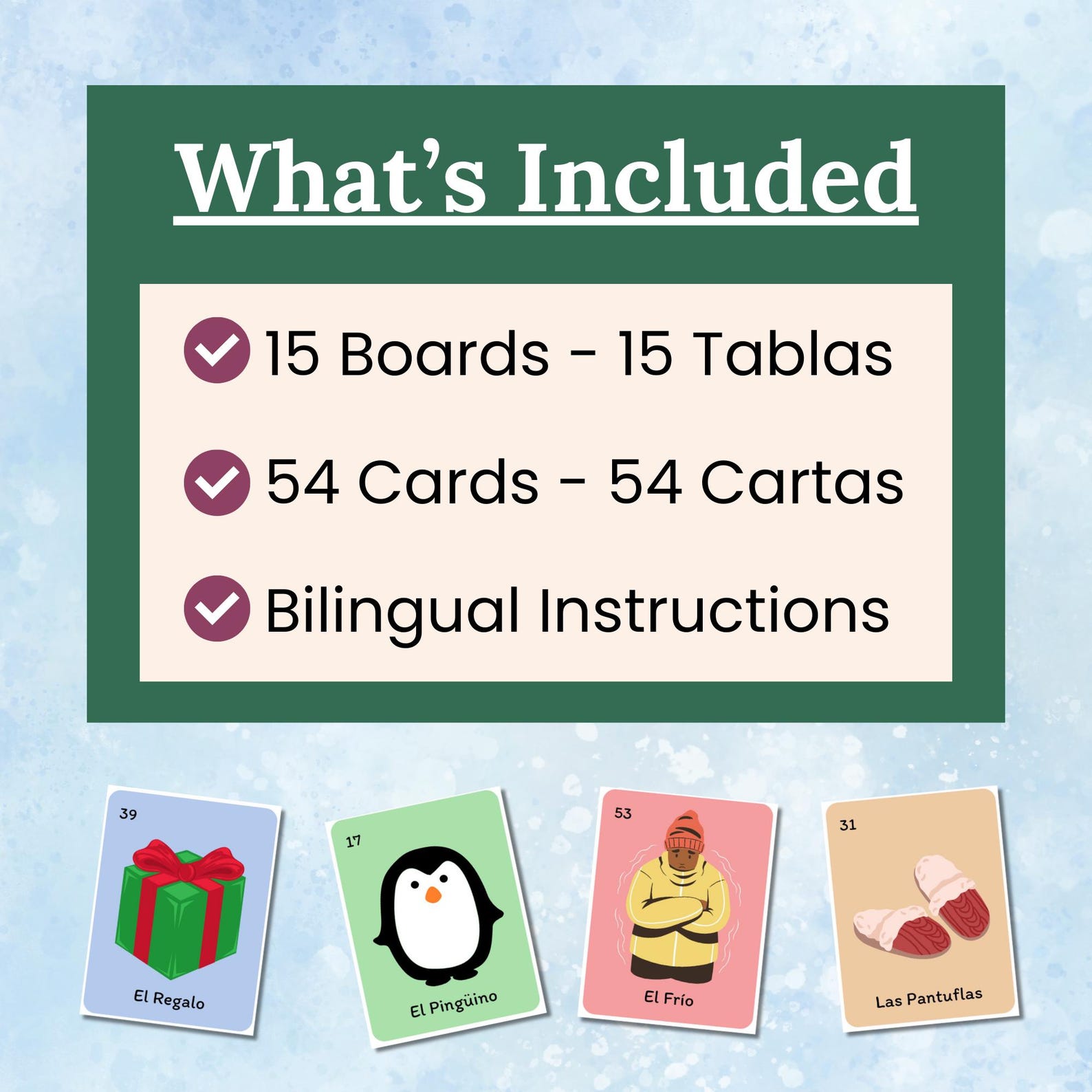Invierno Español 15 Tablas - Loteria Bingo Classroom Family Activity ...