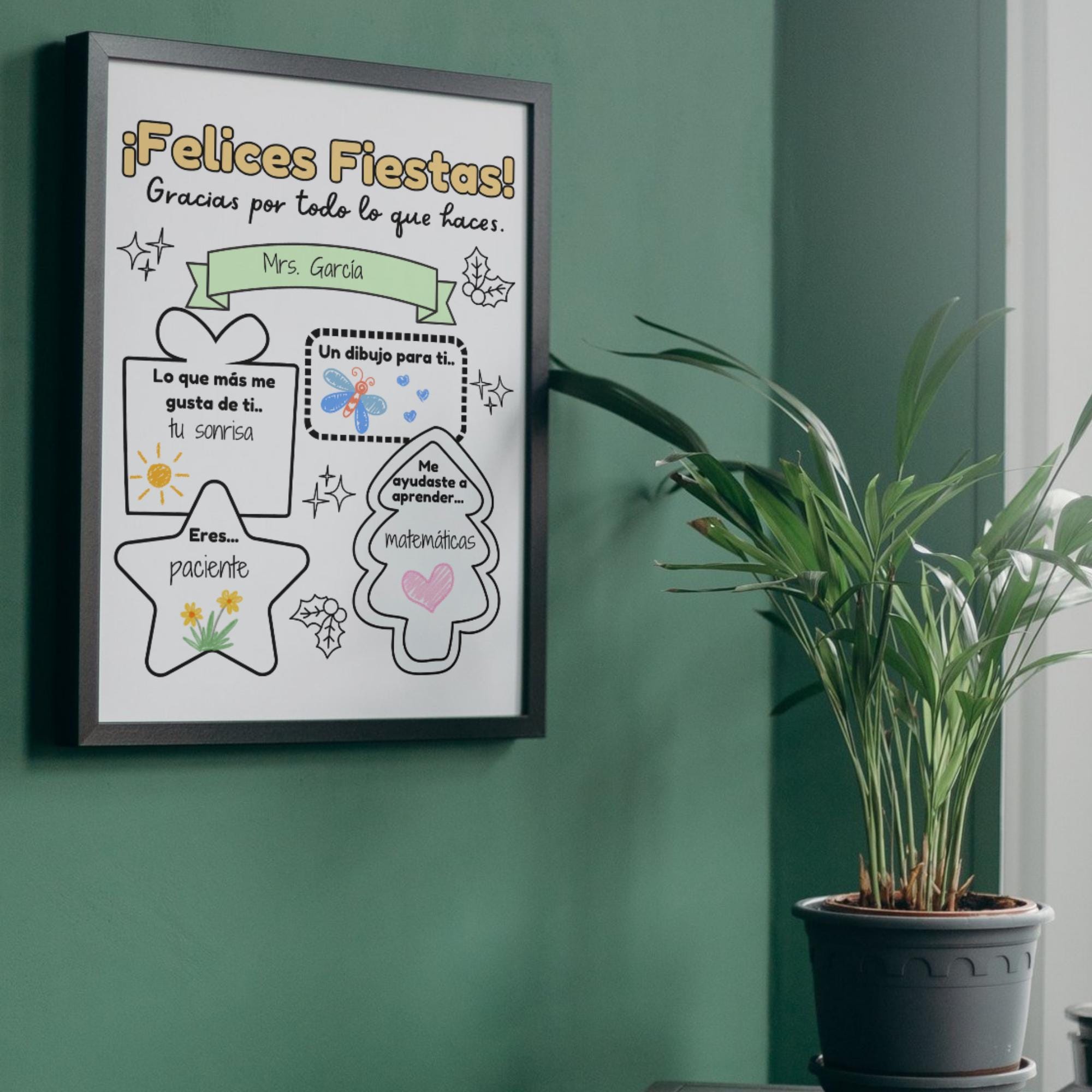 Bilingual Spanish Teacher Holiday Printable Tarjeta Maestra Feliz ...