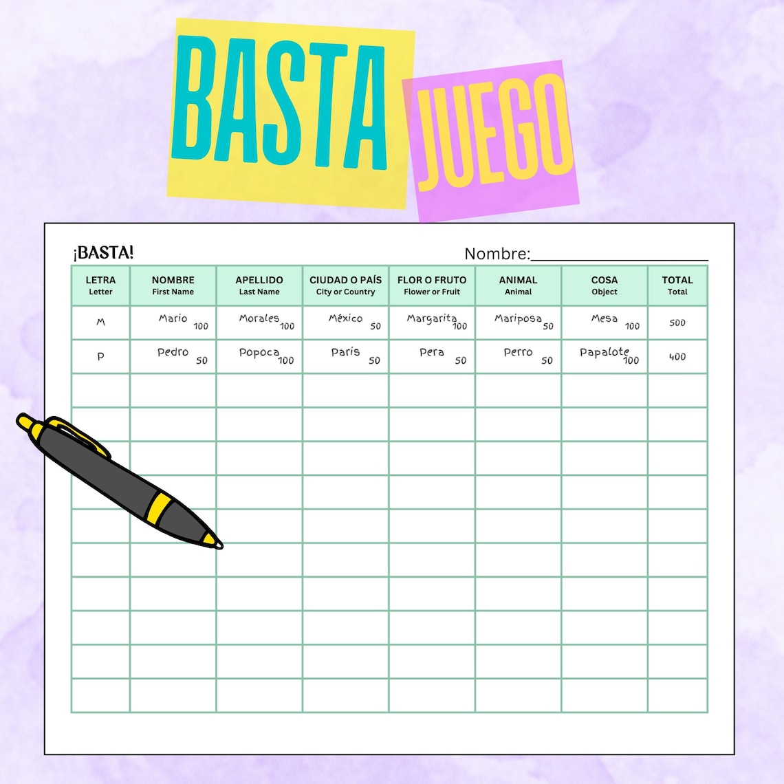 Basta Juego Stop Game Español Categories Game Navidad Thankgiving ...