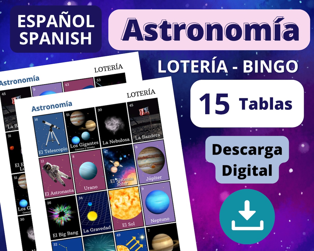Astronomia Loteria En Español - 15 Tablas - Astronomy Bingo in Spanish ...
