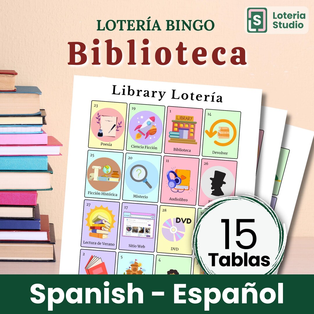 Biblioteca Español 15 Tablas - Loteria Bingo Library Activity Spanish ...
