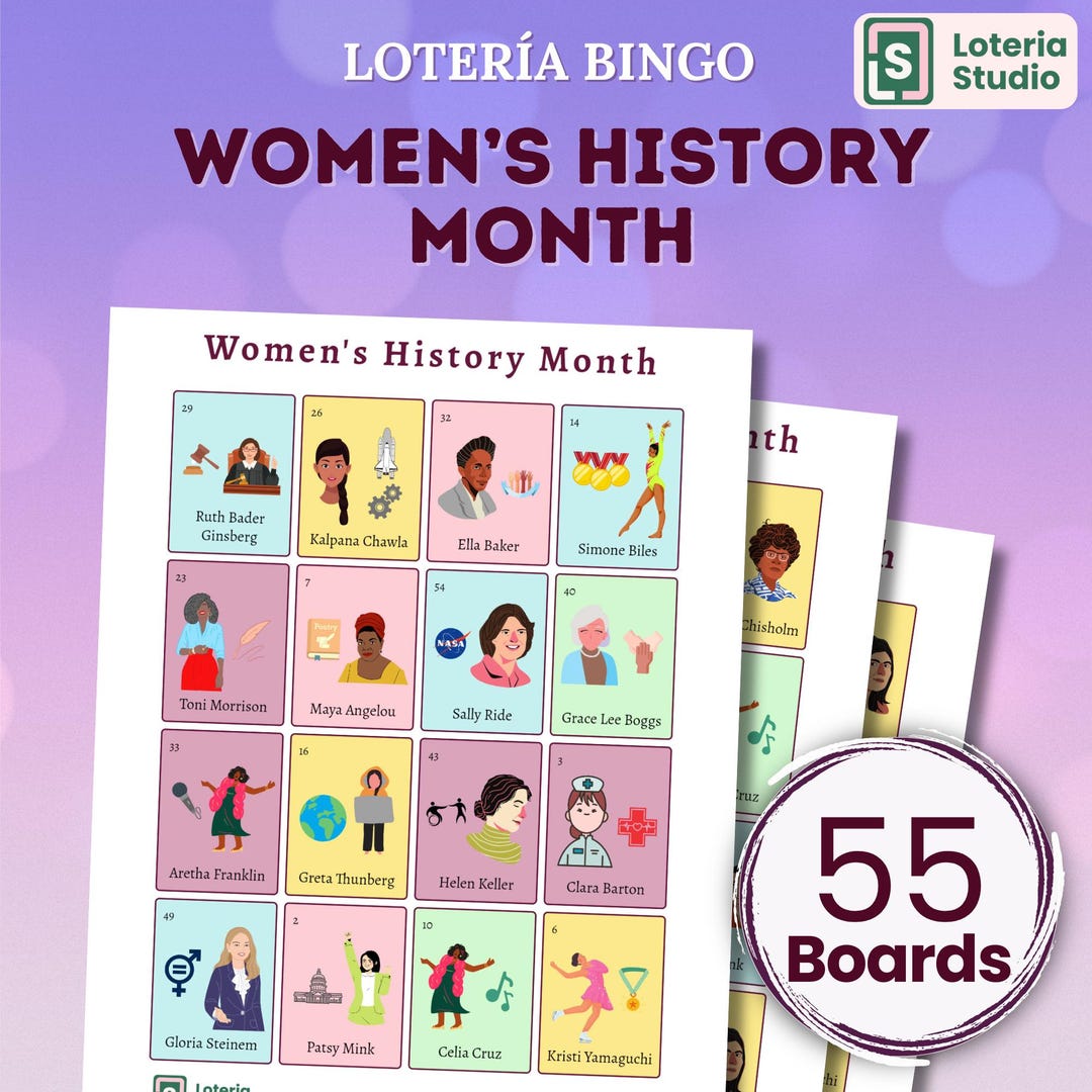 55 Card Women's History Month Bingo Loteria International Women's Day ...