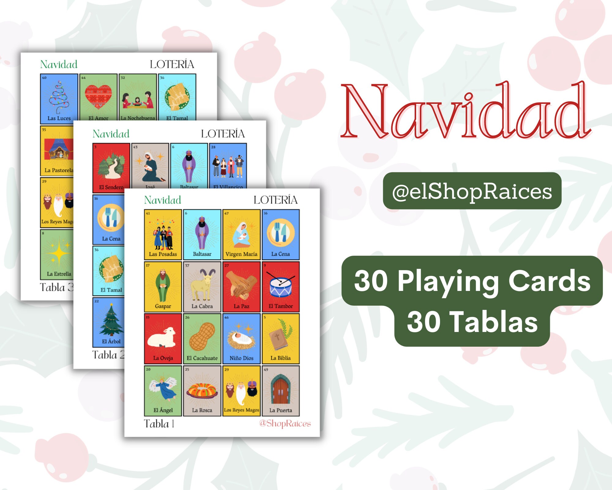 Navidad Loteria Español 30 Tablas Christmas Loteria Posada Spanish ...