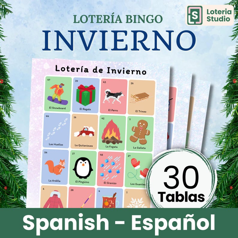 Invierno Español 30 Tablas Loteria Bingo Classroom Family Activity ...