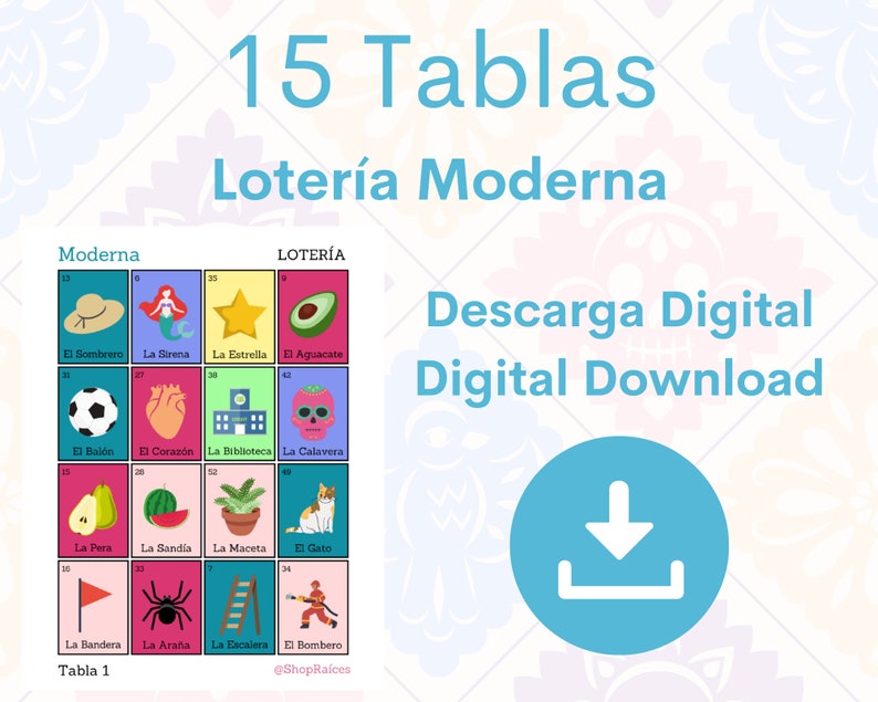 15 Tablas Family Loteria Modern Spanish Bingo Español / Loteria Moderna ...
