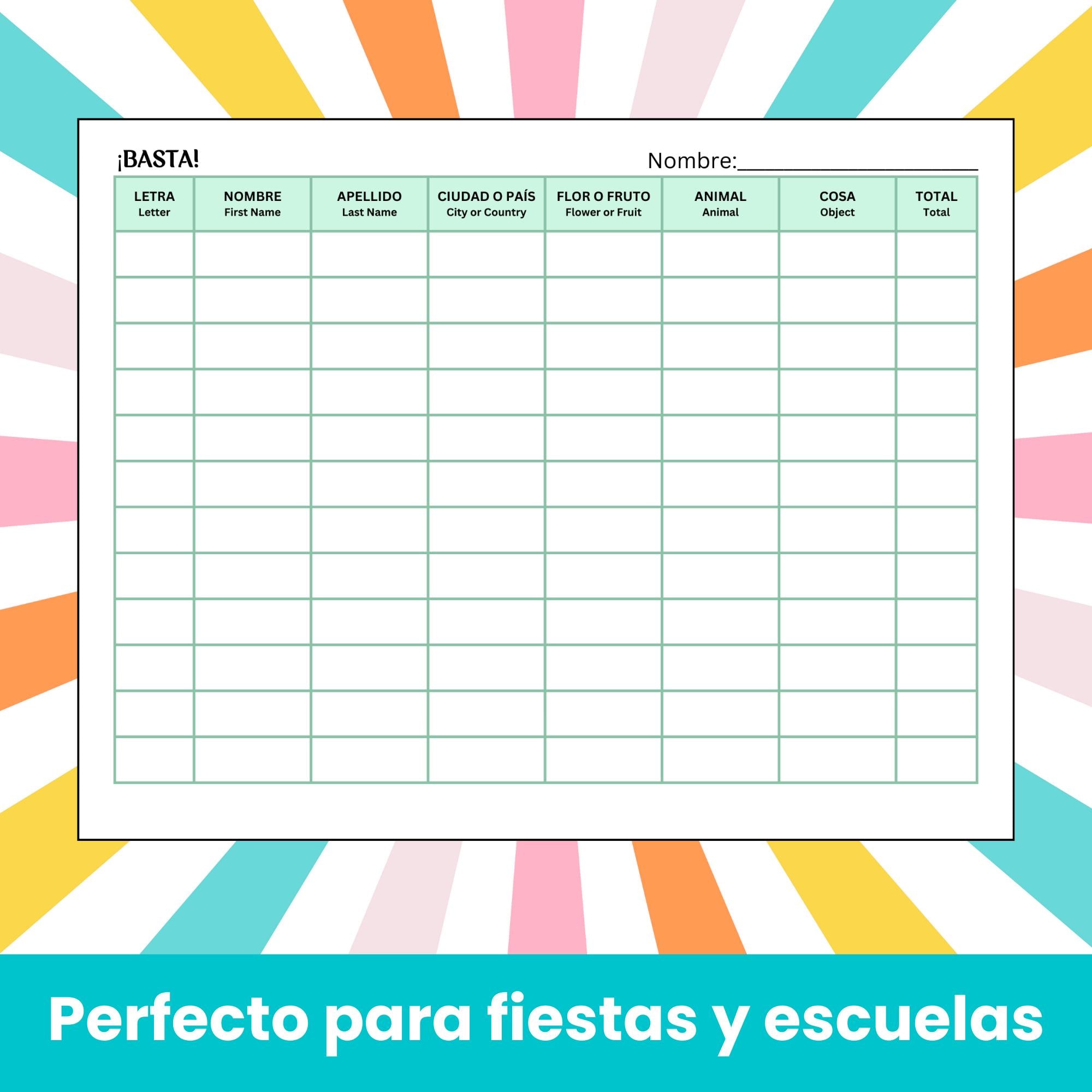 Basta Juego Stop Game Español Categories Game Navidad Thankgiving ...