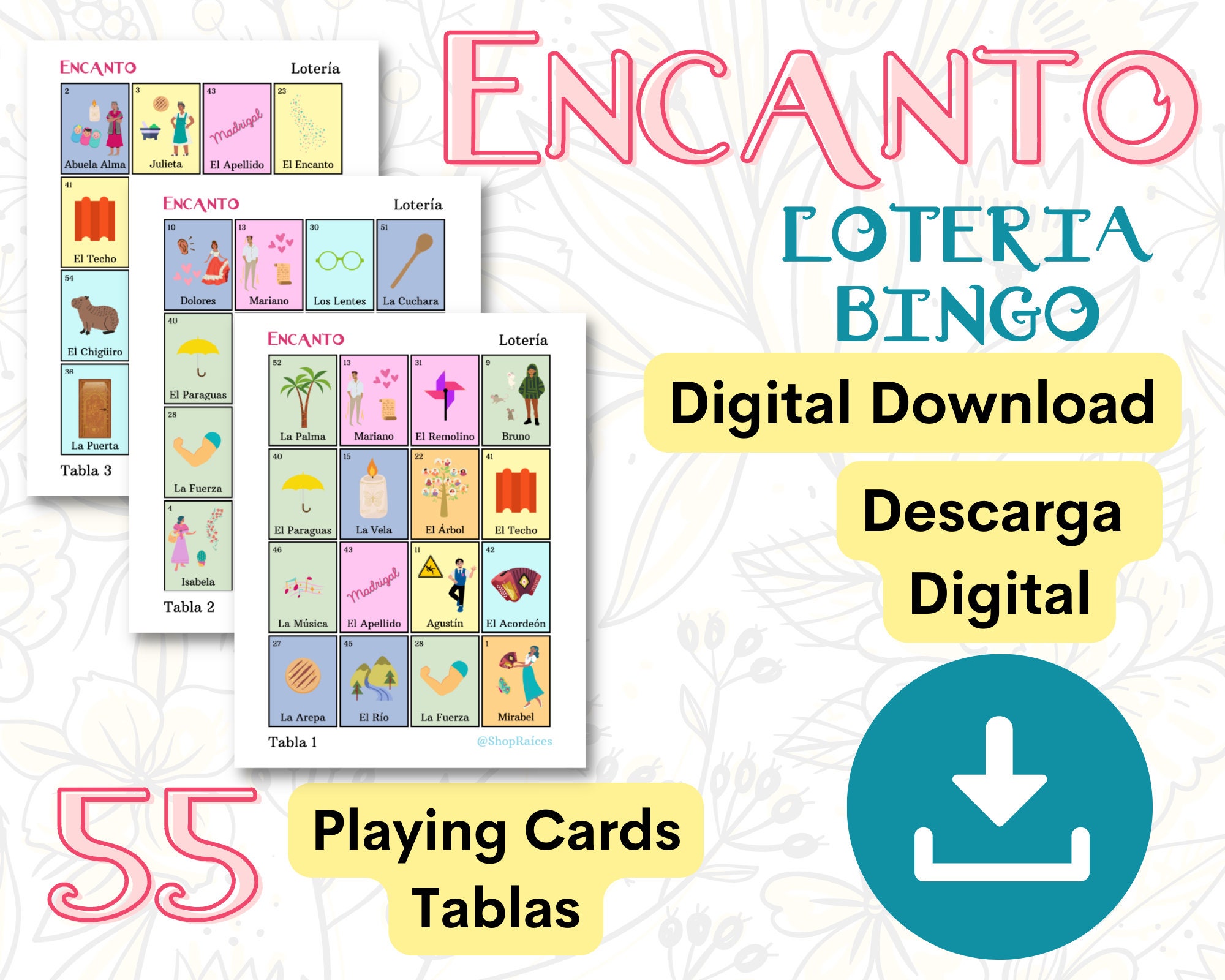 Encanto Movie Loteria Bingo 55 Cards Spanish Loteria Encanto Pelicula ...