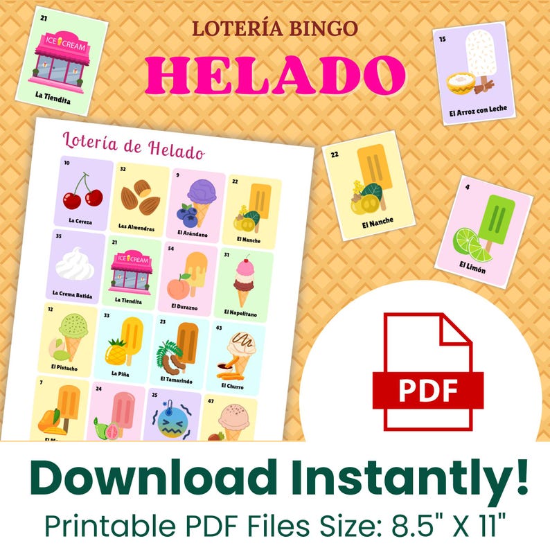 Helado Lotería En Español - 55 Tablas - Ice Cream Bingo in Spanish With ...