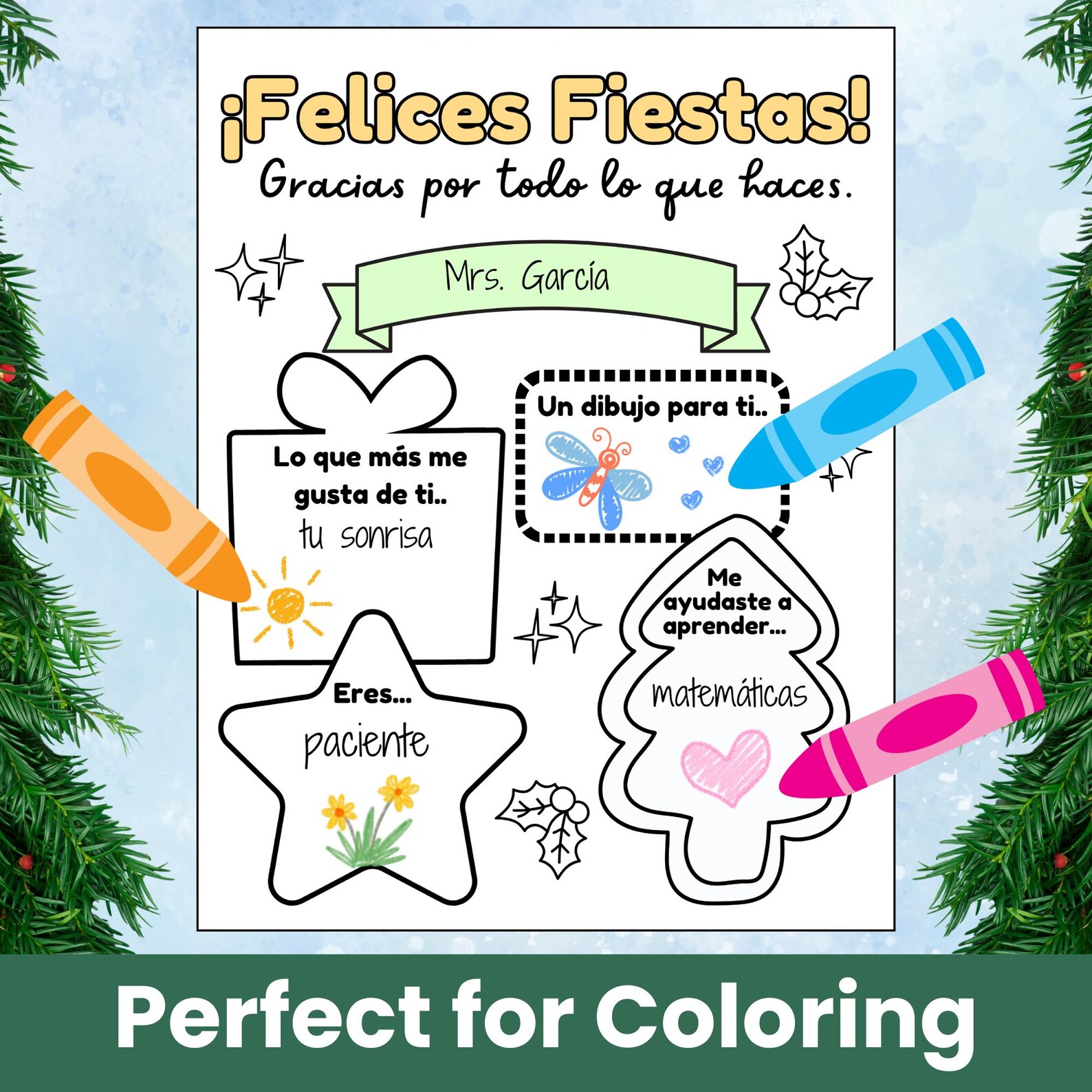 Bilingual Spanish Teacher Holiday Printable Tarjeta Maestra Feliz ...