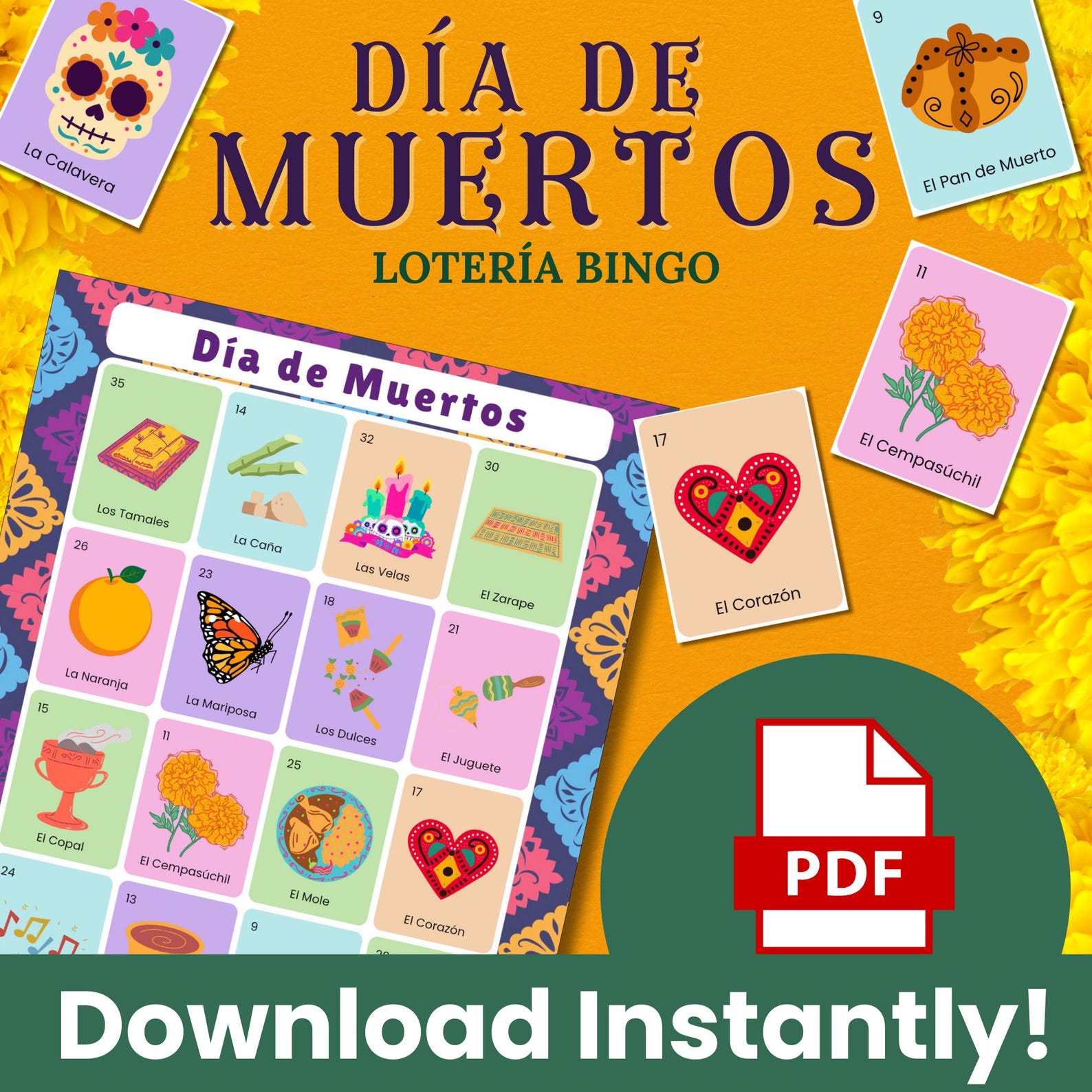 Dia De Los Muertos Loteria Español 55 Tablas - Day of the Dead Loteria ...