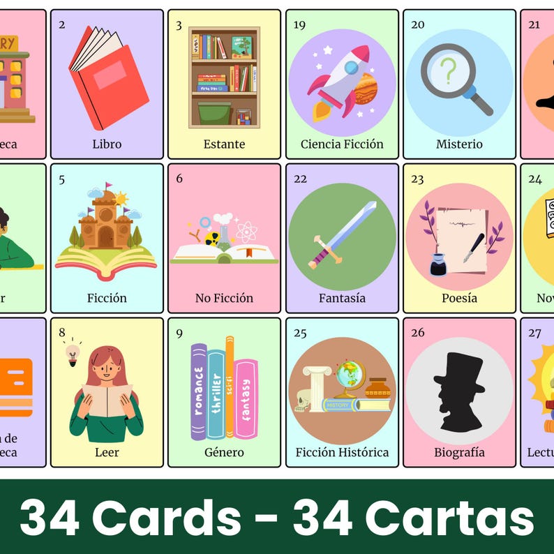 Biblioteca Español 15 Tablas - Loteria Bingo Library Activity Spanish ...