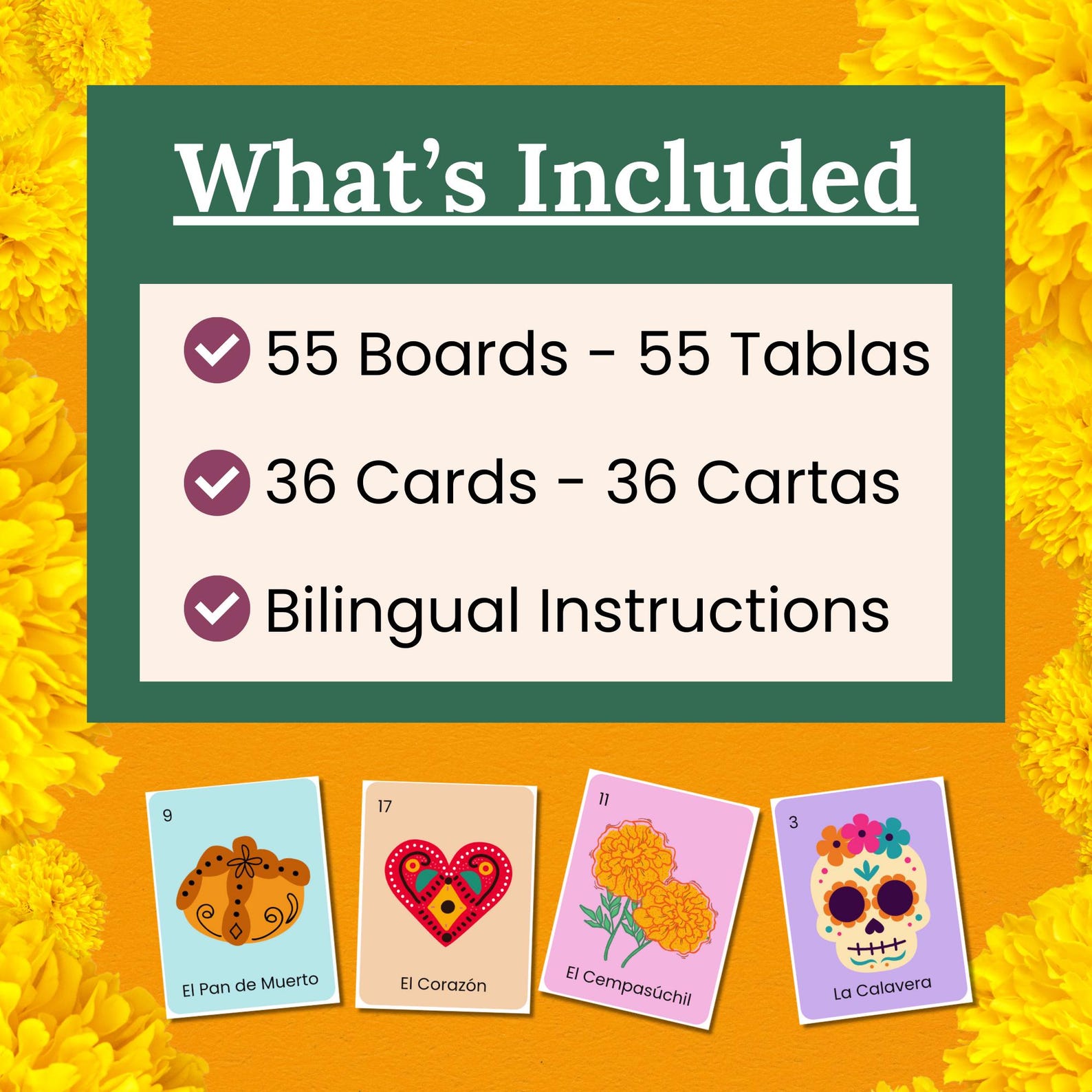 Dia De Los Muertos Loteria Español 55 Tablas - Day of the Dead Loteria ...