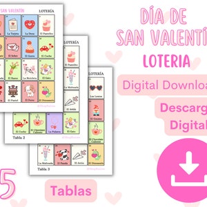 Día De San Valentín Loteria 15 Tablas Español Familia Game Bingo Juego ...