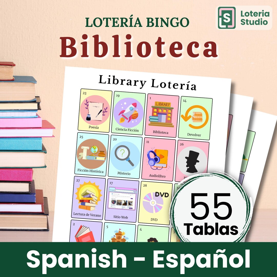 Biblioteca Español 55 Tablas - Loteria Bingo Library Activity Spanish ...