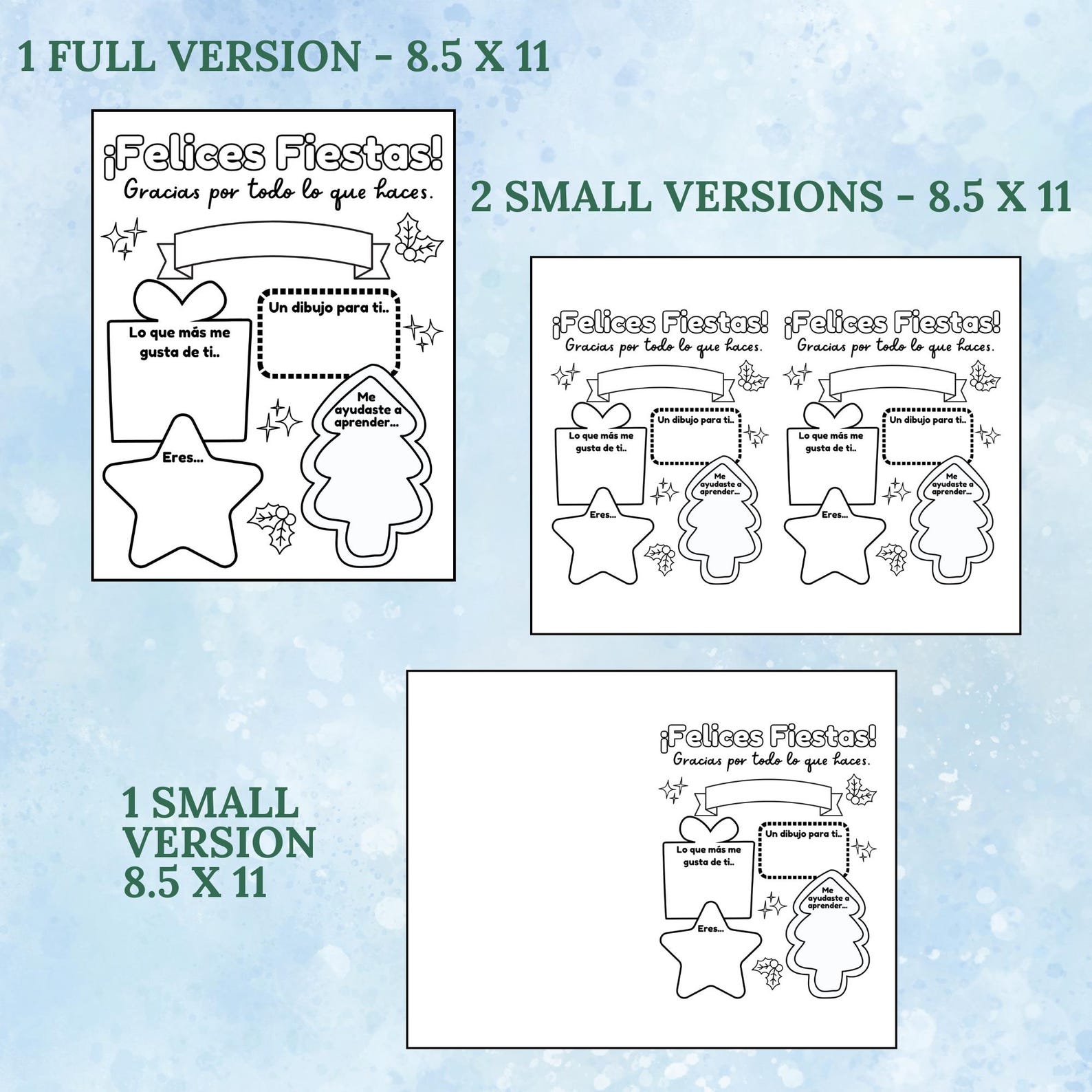 Bilingual Spanish Teacher Holiday Printable Tarjeta Maestra Feliz ...