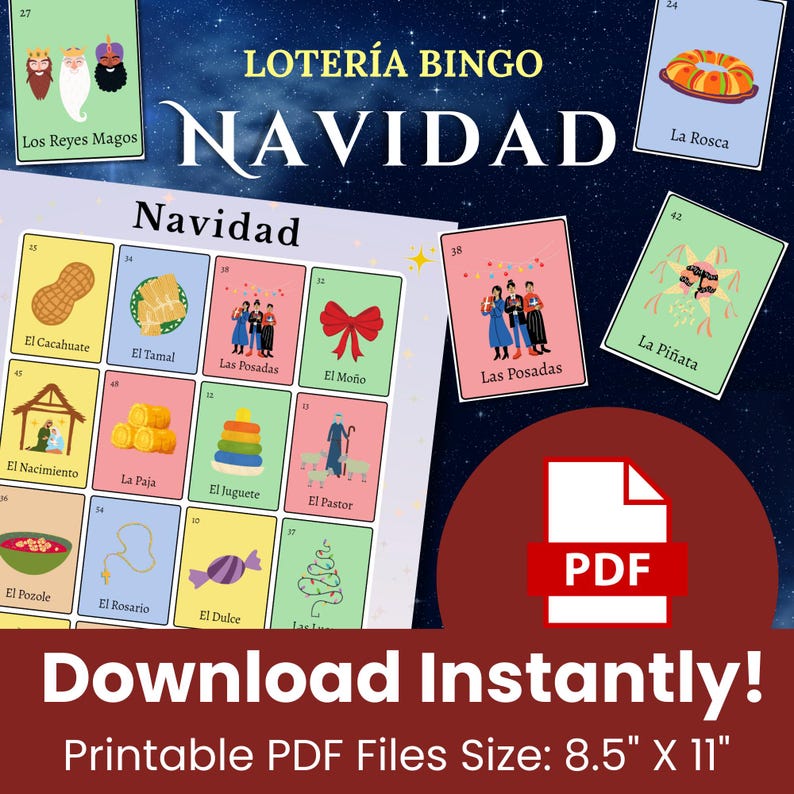 Navidad Loteria Español 30 Tablas Christmas Loteria Posada Spanish ...